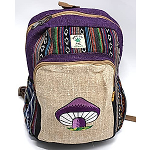 Himalaya Handmade Unique Mushroom Hand Embroidery 100% Himalaya Hemp Backpack Hippie Backpack Festival Backpack Hiking and Laptop Backpack Purple