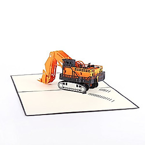 Liif Orange Excavator Pop Up Card, 3D Greeting Pop Up Card For All Occassion, Birthday, Father’s Day, Graduation, Congratulations, Get Well, New Business, Kids, Handmade Gift