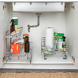 Household Essentials C26512-1 Glidez Under Sink Sliding Organizer | Pull Out Cabinet Shelf | Chrome | 12.5 Inches Wide