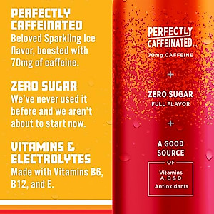Sparkling Ice +Caffeine Strawberry Citrus Sparkling Water, with Antioxidants and Vitamins, Zero Sugar, 16 fl oz Cans (Pack Of 12)