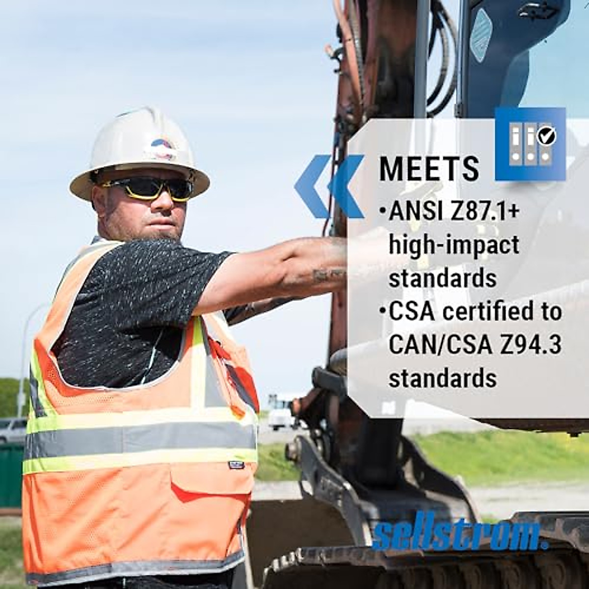 Sellstrom - 70001AZ Polycarbonate Sealed Safety Glasses/Protective Eyewear, Anti-Fog Coating, Detachable Soft Co-Molded Temples, U.S. Military Ballistic Rated, Yellow & Black with Smoke Tint, S70001