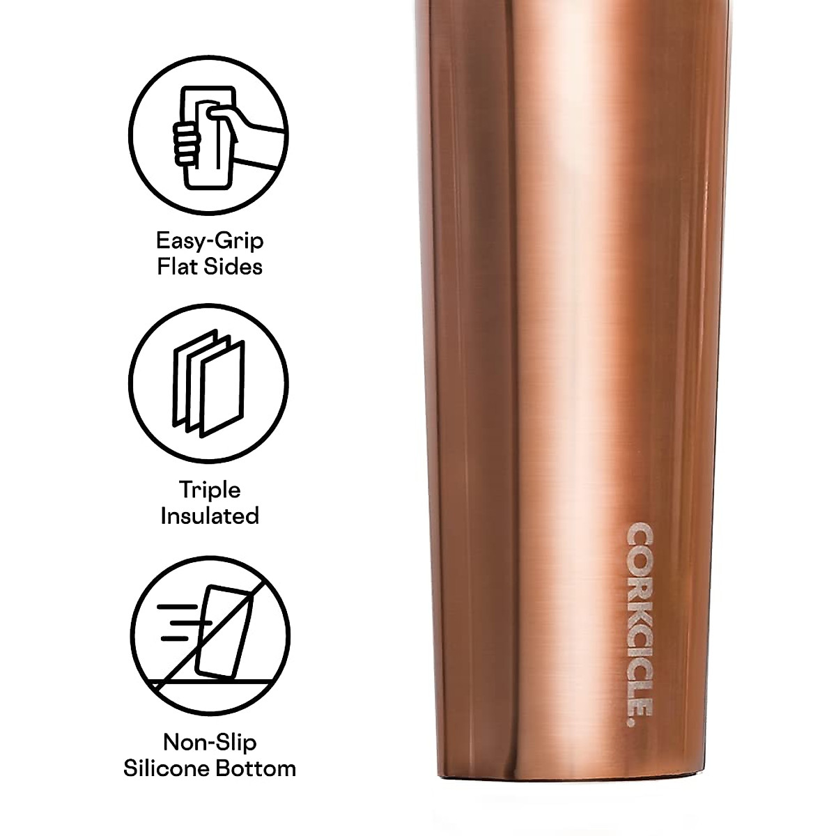 Corkcicle 25 Ounce Triple Insulated Stainless Steel Canteen Metallic Drink Bottle with Screw On Cap for Hot and Cold Beverages, Copper