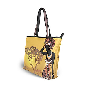 Eyanle Tote Bag For Women Shoulder Bag for School Handbags for Beach Work Travel Large Tote Bag with Zipper African American Woman