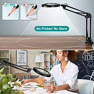 Drdefi 10X Magnifying Glass with Light and Clamp，Adjustable Swing Arm LED Lighted Desk Lamp, 5 Color Modes Stepless Dimmable Hands Free Magnifier Lamp for Craft Hobby Close Works Painting Reading