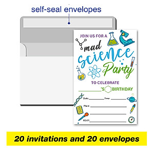 VAHATAN Science Birthday Party Invitations 20 Packs Mad Scientist Birthday Invites With Envelopes Mad Science Invitations