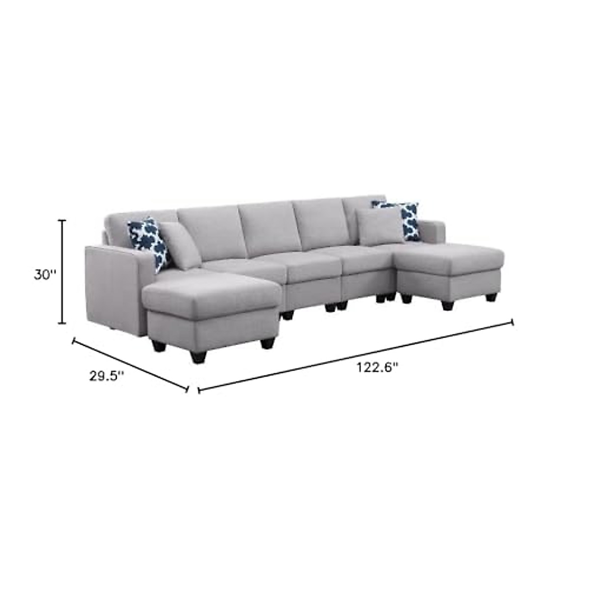 Devion Furniture 5-Seat Modern Fabric Upholstered Reversible Modular Sectional Sofa with 2 Ottomans in Light Gray Finish