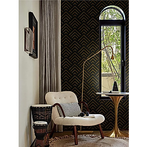 Heroad Brand Peel and Stick Wallpaper Black and Gold Wallpaper Geometric Wallpaper Black and Gold Contact Paper Self Adhesive Removable Wallpaper for Cabinets Waterproof Thicken Vinyl 78.7"x17.3"