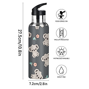 xigua Koala Water Bottle Stainless Steel Vacuum Insulated Water Bottle Standard Mouth Wide Handle Bottle with Straw Lid for Sports School Gym Outdoor,20 oz.