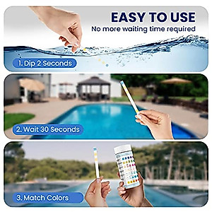 Pool Test Strips - 7 in 1 Pool Test Kit - 125 Counts Spa and Hot Tub Test Strips for Total Hardness, Bromine, pH, Chlorine, Total Alkalinity, Cyanuric Acid - Quick and Accurate by Carethetic
