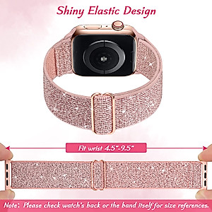 3 Pack Shiny Bands Compatible with Apple Watch Band for Women 38mm 40mm 41mm, Nylon Stretchy Straps for iWatch Series 9 Ultra SE 8 7 6 5 4 3 2 1