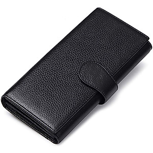 JEEBURYEE Womens RFID Blocking Genuine Leather Clutch Wallet Card Holder Ladies Long Purse Large Capacity Organizer Wallet Black