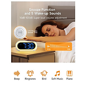 OCUBE Digital Alarm Clocks for Bedrooms with Wake Up Light,Colorful Bedside Clock Mains Powered with Night Light,Dual Alarms,100dB Super Loud,USB Charger,Snooze for Teens Kids Boys Girls Seniors