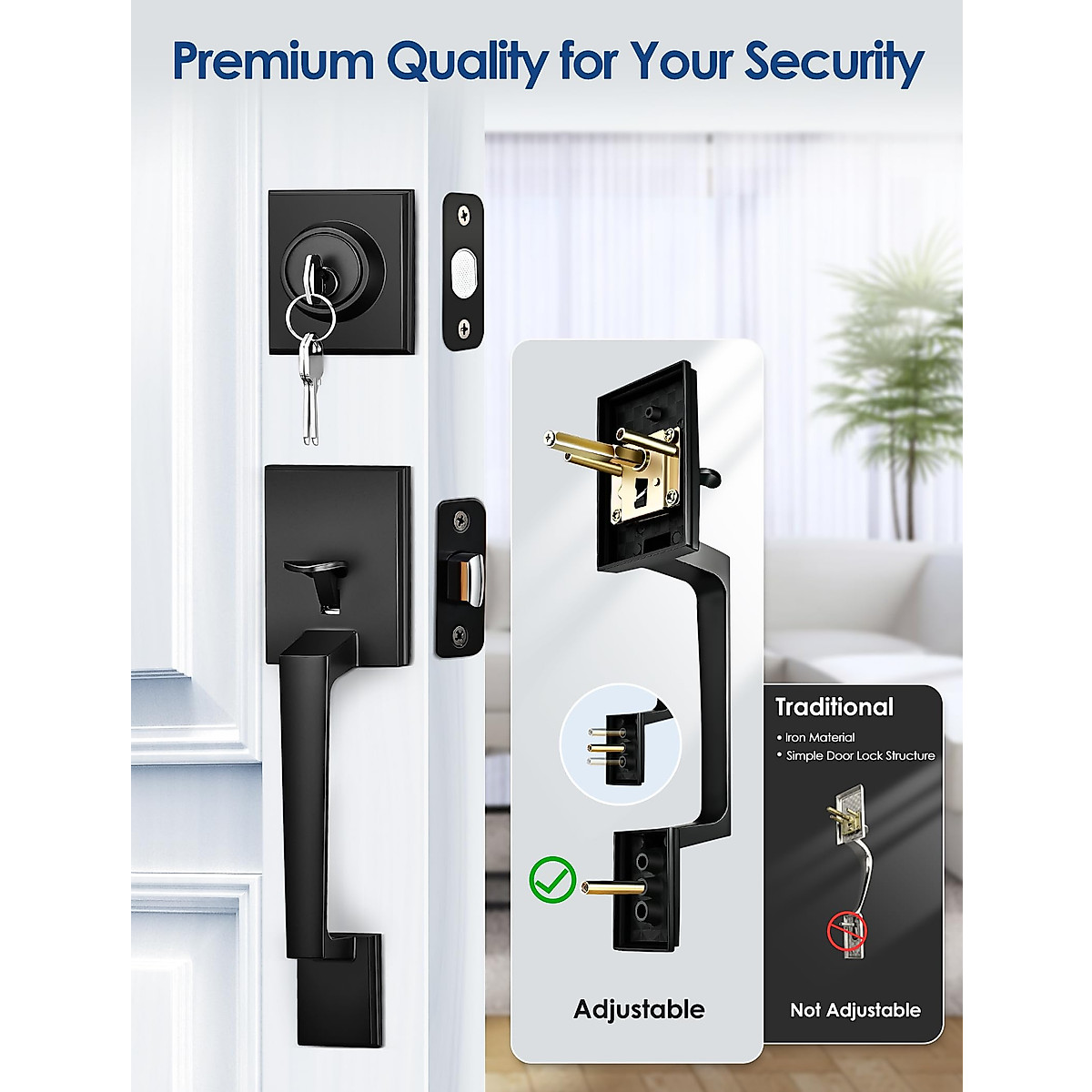 ELAMOR Front Door Handle with Deadbolt Set, Oil Rubbed Bronze, Adjustable Latch, Easy Installation, Durable Zinc Alloy, Modern Style