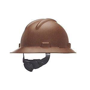 MSA 10204782 Hydro Dip V-Gard Full-Brim Hard Hat With Fas-Trac III Ratchet Suspension | Polyethylene Shell, Self Adjusting Crown Straps - Standard Size in Ital Leather