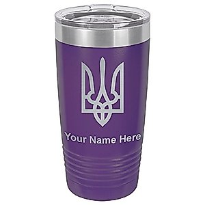 LaserGram 20oz Vacuum Insulated Tumbler Mug, Flag of Ukraine, Personalized Engraving Included (Dark Purple)