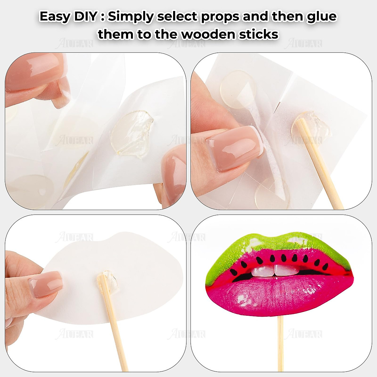 AUEAR, 40 Pack Party Photo Booth Props Funny Lips Mouth Selfie Props Accessories with Stick for Christmas Birthday Wedding Graduation Party and Halloween