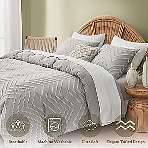 Tametra Boho Duvet Cover Queen - Tufted Queen Duvet Cover,Textured Duvet Cover, Ultra Soft Shabby Chic Embroidery Duvet Covers for All Seasons PCS 90" x 90"(Gray)