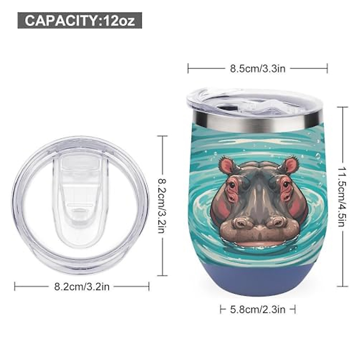 OPTKSNCU 304 Stainless Steel Insulated Cup with Lid, Cute Hippopotamus Print Print Durable, And Easy to Clean – Ideal for Home, Office, And Gift Giving