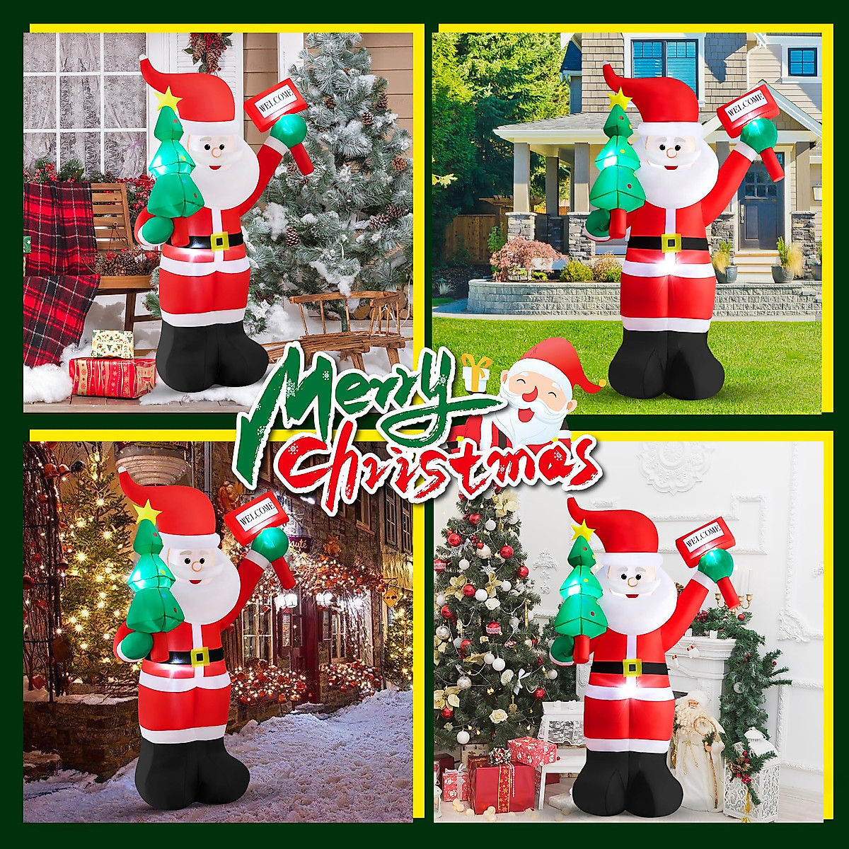 6FT Christmas Inflatables Santa Claus with Welcome Sign and Tree, Outdoor Christmas Holiday Decorations Clearance Blow Up Santa with Built-in 4 LED Lights for Home Party Yard Lawn, Housen Solutions