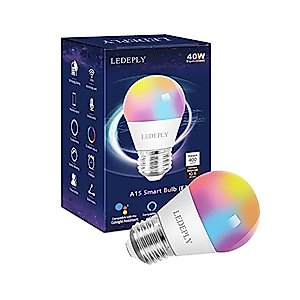 LEDEPLY 5W=40W, A15 Smart Bulb, Compatible with Alexa, Google Home, E26, Color Changing, Dimmable LED WiFi Light Bulbs, No Hub Required, 1 Pack