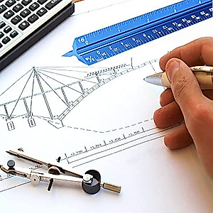 3 Pack Architectural Scale Ruler, YIFARUBE 12"/ 6" Aluminum Architect Triangular Ruler, Professional Measuring Kit for Architect, Civil Engineer & Draftsman (Black, Red & Blue)