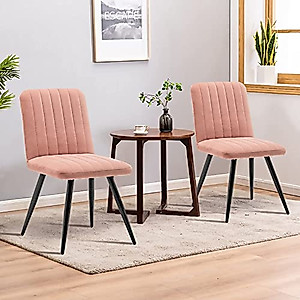 ALISH Mid Century Modern Dining Chairs Upholstered Dining Room Chairs Set of 2 Armless Accent Chairs Kitchen Chairs Side Chairs with Metal Legs for Home Kitchen(Pink, Set of 2)