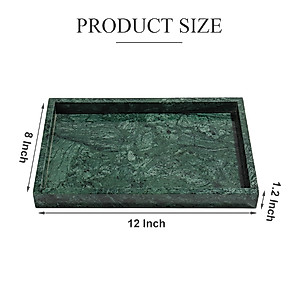 YMXYJM 100% Natural Marble Tray for Bathroom, Genuine Marble Stone Vanity Tray, Luxury Storage Trays for Kitchen, Vanity, Home Decor, Dresser, Non-Resin/Non-Ceramic, 12"x 8"x 1.2", Dark Green