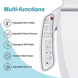 ZMJH A102D Bidet Toilet Seat, Round Smart Unlimited Warm Water, Vortex Wash, Electronic Heated, Warm Air Dryer, Rear and Front Wash, LED Light, Need Electricity (Round)