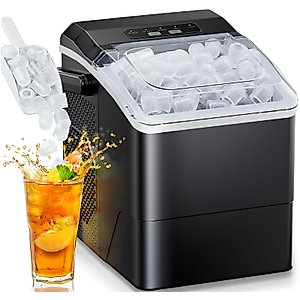 HOMEZAY Ice Maker Countertop, 9 Cubes Ready in 6 Mins, 26 lbs per Day, Ice Machine with 2 Ice Sizes and Self-Cleaning, Portable Ice Maker with Handle for Home, Kitchen, Camping, RV, Office, Black
