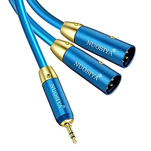 NUOSIYA XLR to 3.5mm Unbalanced Cable Adapter, Dual XLR Male Audio Cord to 1/8 inch Stereo Microphone Cable Mini Jack Aux, 22AWG Pure Copper Wire Core for Cell Phone, Laptop, Speaker, Mixer- 3FT