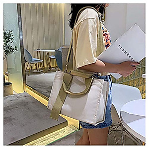 Women's Large Canvas Tote Bag Simple Shoulder Shopping Bag Solid Color Commuter Fashion Postman Tote Bag(Beige)