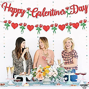 Happy Galentines Day Banner with Roses - 2 Strings, No DIY | Happy Galentines Day Decorations | Galentines Day Party Favors for Be My Galentine Decor | Galentine's Day Decorations, Galentines Décor