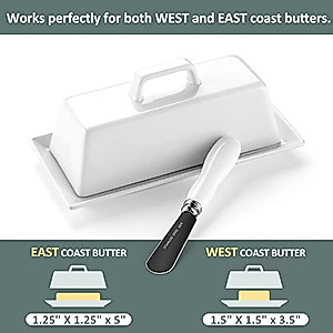 Yedio Porcelain Butter Dish Set with Lid and Knife，Butter Holder with Handle, Perfect for East and West Coast Butter, Dishwasher Safe, White