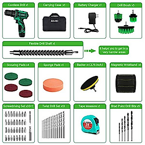 Cordless Drill Driver Kit,67Pcs 12V Drill Set Lithium-Ion Battery,Magnetic Wristband Brushes Tape Measure,Max Drill 280 In-lb Torque,3/8'' Keyless Chuck,25+1 Metal Clutch and Built-in LED