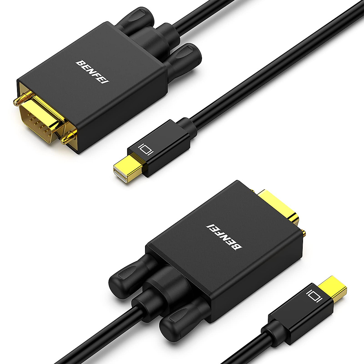 BENFEI 2 Pack Mini DisplayPort to VGA 6 Feet Cable, Mini DisplayPort to VGA Cable (Thunderbolt 2 Compatible) with MacBook Air/Pro, Surface Pro/Dock, Monitor, Projector
