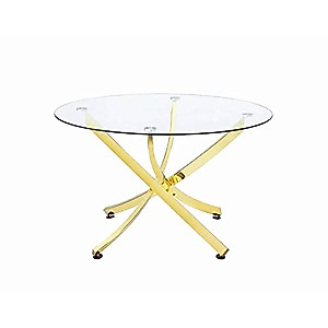 Coaster Furniture Beckham Modern Contemporary Round Dining Table Tempered Glass Top Asterisk Metal Base Polished Brass 108441