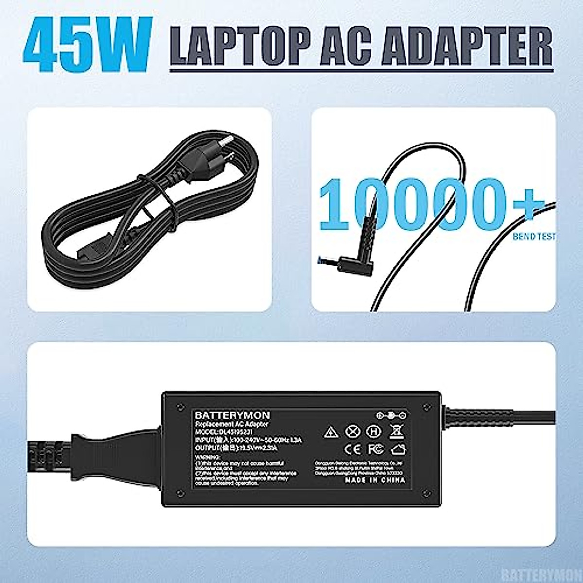 45W 19.5V 2.31A Power Cord for HP Pavilion 15-bs 15-bs1xx 15-bs234wm 15-bs033cl 15-bs234wm 15-bs134wm 15-bs070wm 15-bs212wm 15-bs289wm 15-bs168cl 15-bso12ds 15-bs113dx 15-bs045nr 15-bs062st 15-bs038cl