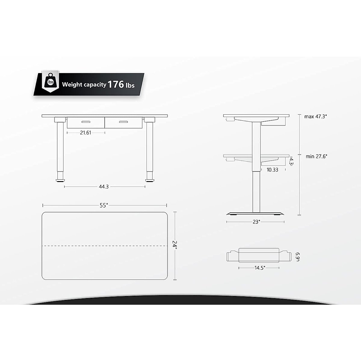 FEZIBO Height Adjustable Desk with 2 Drawers Storage and 3-Drawer Rolling Filing Cabinet