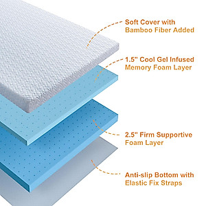 Maxzzz 2 Inch King Size Firm Mattress Topper, Cooling Gel Memory Foam Mattress Topper for Pressure Relief, Extra Firm Mattress Topper Non-Slip Design with Removable & Washable Cover, CertiPUR-US
