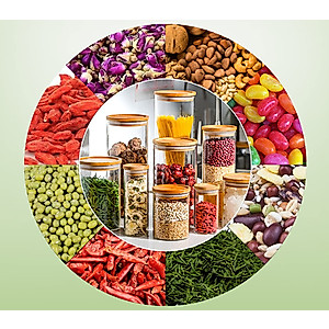 vipolish 2 PCS Transparent Glass Storage Jars with Airtight Bamboo Lids Kitchen Canisters Food Tea Storage Containers for Coffee Beans Grain Cookies Flower Tea Sugar Nuts