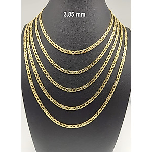 JEWELHEART 14K Real Gold Flat Mariner Chain - 3.85mm Diamond Cut Anchor Link Chain Necklace For Men - Dainty Yellow Gold Pendant Necklace For Women with Lobster Clasp 20"