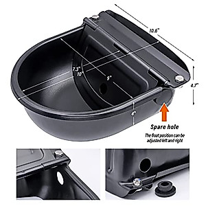 KHEARPSL Automatic Dog Water Bowl with Float Valve, Stainless Steel Water Trough, Automatic Waterer for Livestock Dog Horse Cattle Chicken Pig Goat (Black)