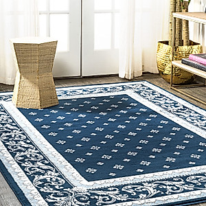 JONATHAN Y MDP504C-8 Acanthus French Border Indoor Area-Rug Bohemian Vintage Easy-Cleaning Bedroom Kitchen Living Room Non Shedding, 8 X 10, Navy/Blue