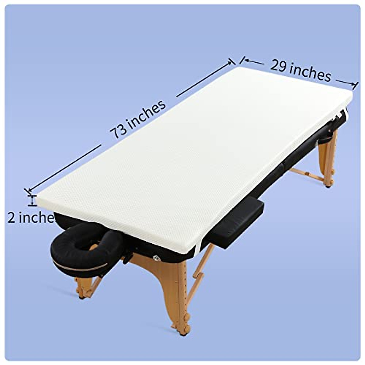 Nikores 2 Inch Lash Bed Topper, Memory Foam Massage Table Topper with Removable Cover and Elastic Bands -Without Bed (White, 73x29x2 in)
