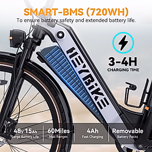 Heybike Cityrun Electric Bike, 1000W Motor Peak City Cruiser Ebike, 48V 15Ah(720Wh) Battery, 60 Miles, Step-Thru Electric Bicycle with APP Control, 3H Fast Charging, Commuter Electric Bike for Adults