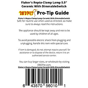Fluker's Repta-Clamp Lamp Ceramic with Dimmable Switch 5.5in - Includes Attached DBDPet Pro-Tip Guide