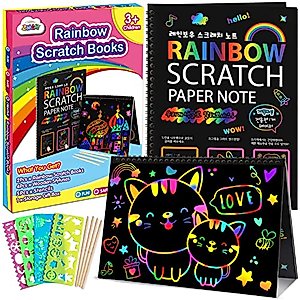 ZMLM Scratch Paper Art-Crafts Gift: 2 Pack Bulk Rainbow Magic Paper Supplies Toys for 3 4 5 6 7 8 9 10 Years Old Girls Kids Favors Gifts for Birthday Halloween Christmas Party Games Projects Kits