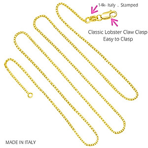 Italian Fashions 14K or 10K REAL Solid Yellow or White or Rose/Pink Gold 0.5 MM,0.6MM,0.7MM,0.8MM,0.9MM,1.1MM,1.2MM Italian Diamond Cut Box Link Chain Necklace gold necklaces for women MADE IN ITALY,