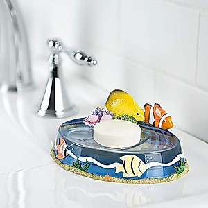 Allure Home Creation Under The Sea Fish 4-Piece Bathroom Accessory Set-Resin Lotion Dispenser, Toothbrush Holder, Soap Dish and Plastic Wastebasket