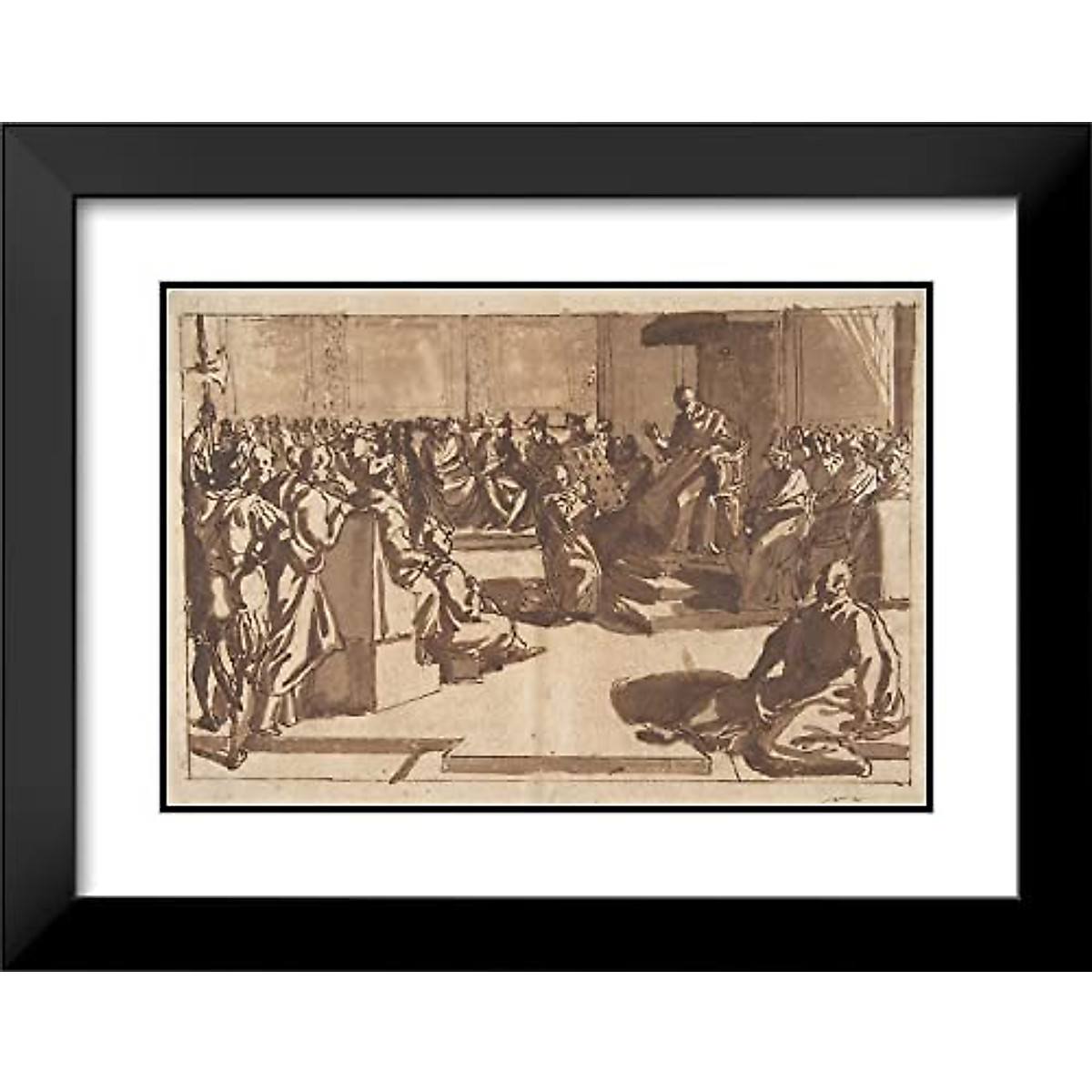ArtDirect Cesare Nebbia 24x18 Black Modern Frame and Double Matted Museum Art Print Titled - An Ecclesiastic Blessing a Book Before the Sacred College. (1580-90)